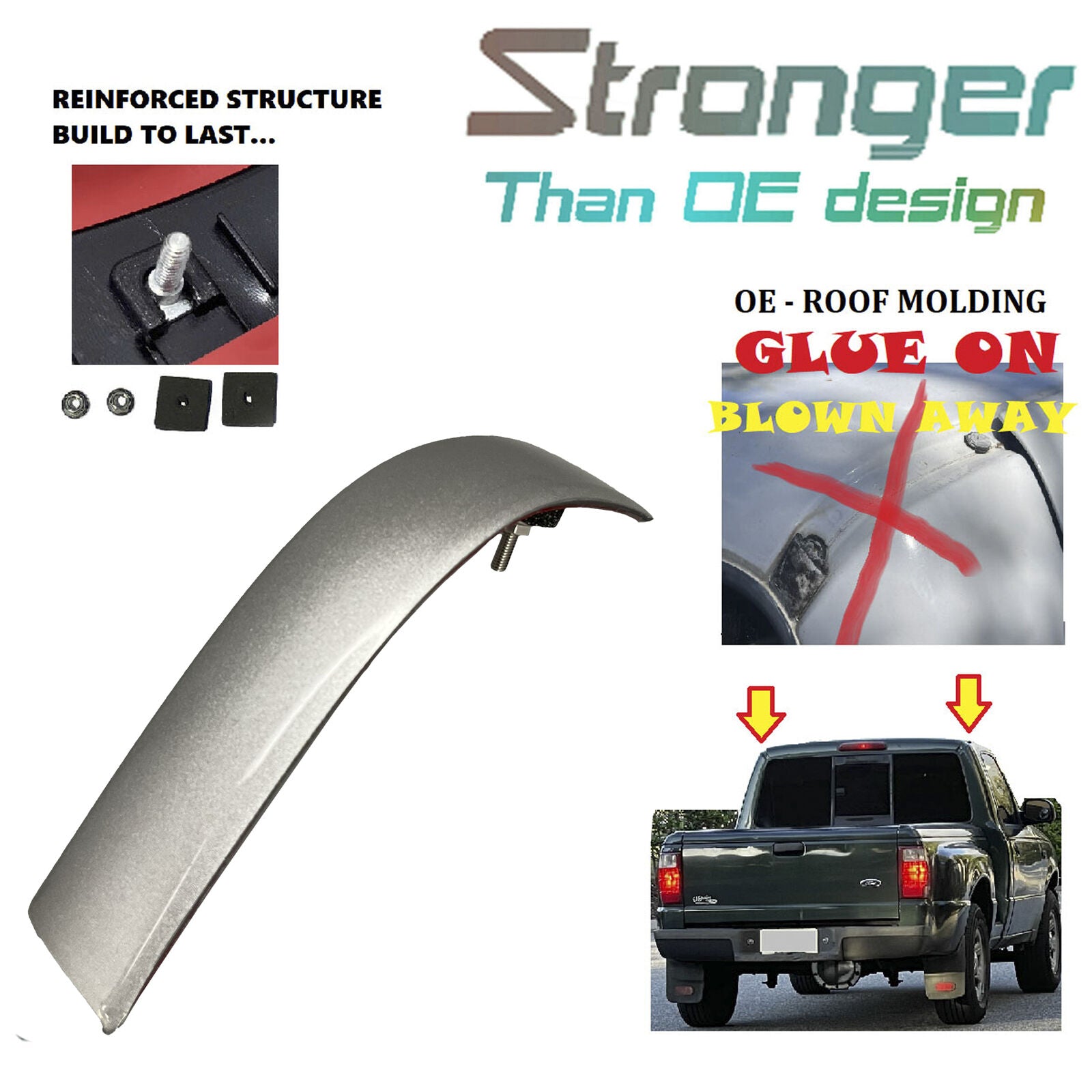Right RH Upgraded Roof Molding For 98-11 Ford Ranger M6 Moondust Silve ...