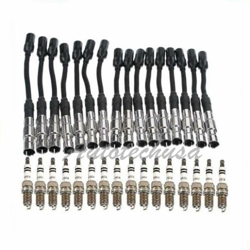 For Mercedes Benz 16 Spark Plug Wire +16 Bosch Double Platinum Set ...